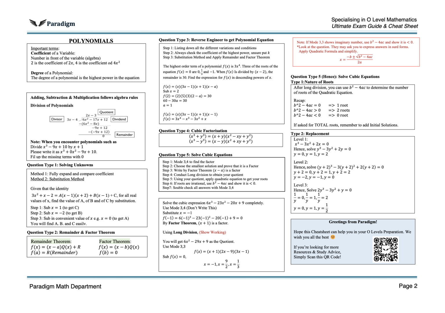 O Level A Math Cheatsheet | Ultimate Summary Guide | Paradigm
