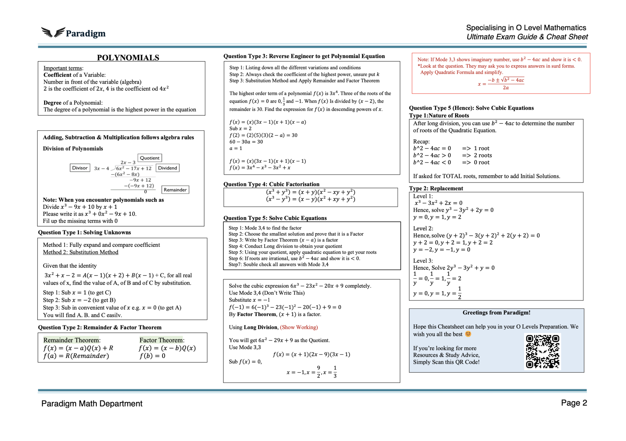 O Level A Math Cheatsheet | Ultimate Summary Guide | Paradigm