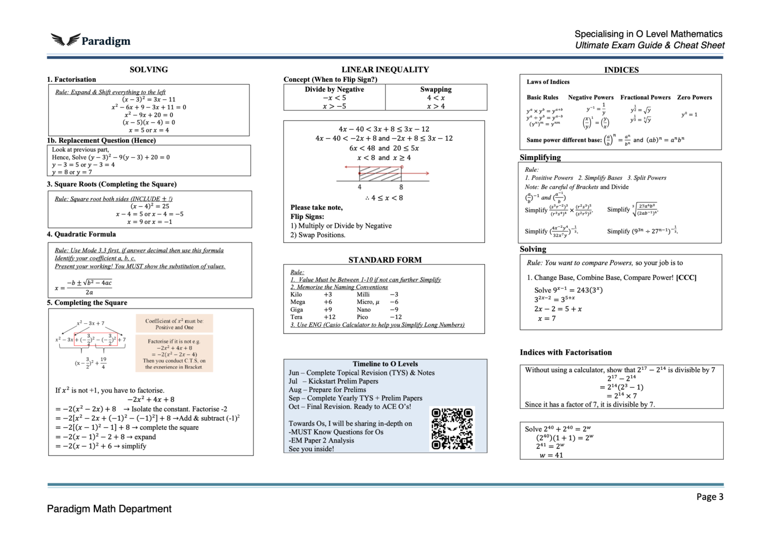 O Level E Math Cheatsheet | Ultimate Summary Guide | Paradigm
